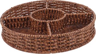 BESTOYARD Runder Korb Aus Geflochtenem Rattan Multifunktionales Serviertablett Mit Unterteilungen F&uuml;r Snacks Und Obst F&uuml;r Picknicks Und Tischdekoration Nat&uuml;rlic