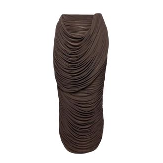 Magda Butrym Draped Silk Midi Skirt - - Skirts - Damen - Braun - XS