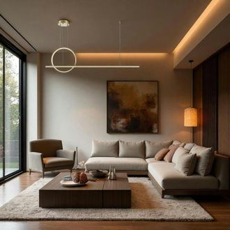 Pier Import Suspension salon - anneau et barre horizontale dorée SALEM