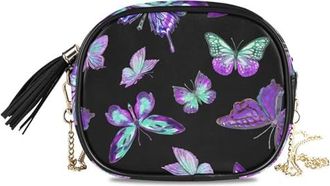 Mnsruu Sac &agrave; bandouli&egrave;re pour femme - Motif papillon violet - Petit sac &agrave; main - Sac &agrave; bandouli&egrave;re tendance pour t&eacute;l&eacute;phone avec sangle en cha&icirc;ne, A170., Smal