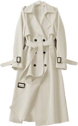 Generic Trench-Coat de printemps classique for femmes, manteau Long &agrave; Double boutonnage avec ceinture, v&ecirc;tements dext&eacute;rieur l&eacute;gers(blanc,XXL)