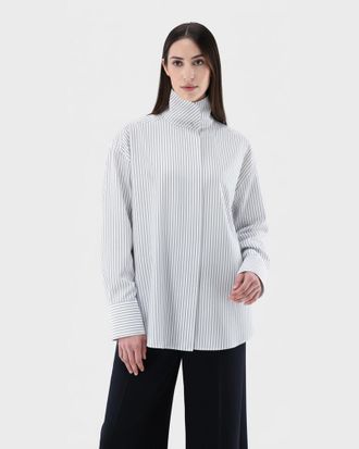 van Laack Bluse locker geschnitten mit hohem Stehkragen