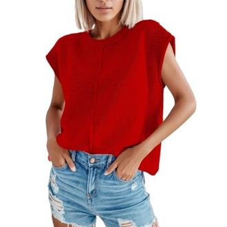 Generic Gilet sans Manche Femme Gilet Femme D&eacute;contract&eacute; Quotidien Ville Tricot Basic Col Rond - Top sans Manches &Eacute;l&eacute;gant Et Polyvalent