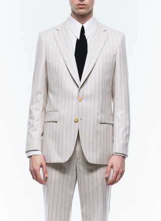 Fursac Veste de costume en laine &agrave; rayures - Taille 46 - Homme