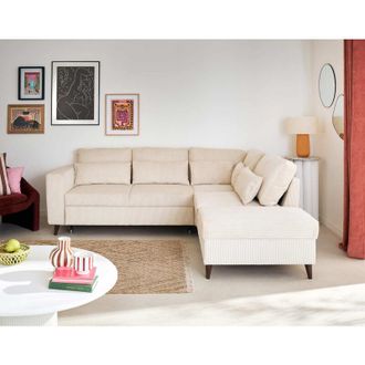 Best Mobilier Bestmobilier - Aubepine - beidseitig montierbar 5-sitzer - schlaffunktion und bettkasten - aus cordstoff - beige