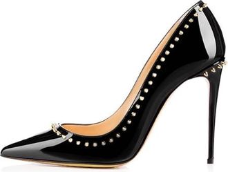 Minitoo Escarpins à talons hauts pour femme - Chaussures de soirée tendance avec rivets, Ww 8 Noir Talon 12 cm, 37.5 EU
