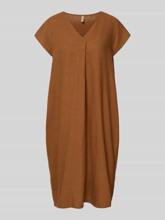 Soyaconcept Knielanges Leinenkleid mit V-Ausschnitt Modell Ina