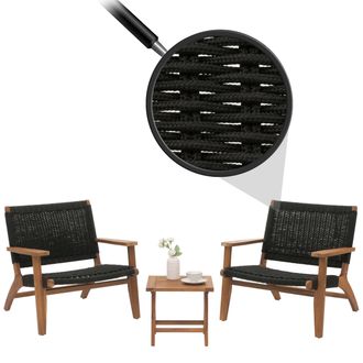 Mendler Lounge-Garten-Garnitur HWC-N49, Balkon-Set Sitzgruppe Sessel, Seilgeflecht Rope Holz Akazie MVG-Zertifiziert, schwarz