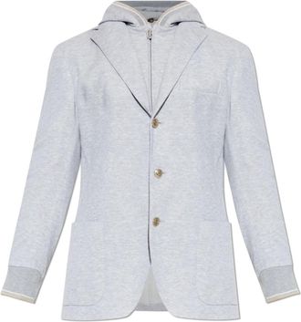 Eleventy Homme, Vestes, Gris, Taille: L Blazer avec Capuche Amovible