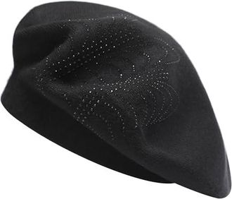 ZLYC Hiver Femmes Classique Francais Cachemire Chapeau de Béret Couche Double(Couleur : Noir uni),Taille Unique