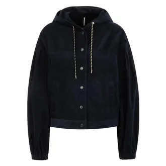Marc Cain Veste en velours c&ocirc;tel&eacute; avec capuche - Femme - Vestes - Bleu - Taille: 42 FR