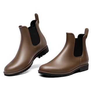 Dream Pairs Damen Gummistiefel Chelsea Boots Frauen Ankle Wellies Wasserdicht Regenstiefel,Braun,Size 39,SDRB2201W-E