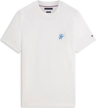 Tommy Hilfiger Glattes T-Shirt aus Baumwolle mit Monogramm-Stickerei, Regular Fit in