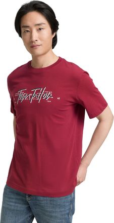 Tom Tailor Herren 1047773 T-Shirt mit Logo-Print, 35930-Deep Red, L