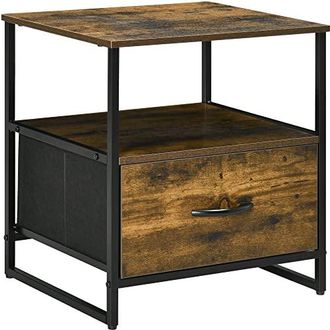 HOMCOM Table de Nuit Industrielle avec 1 tiroir Pliable en Tissu et Une &eacute;tag&egrave;re Ouverte Anti-basculement pour Le Bureau, Le Salon et la Chambre 45x40x50,5 cm