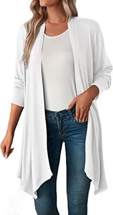 Generic 2026 Vestes pour femmes mode couleur unie &agrave; manches longues cardigan ample veste manteau, blanc, XL