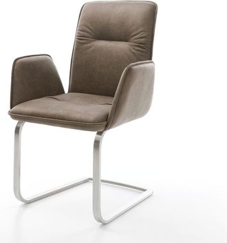 DELIFE Freischwinger Vinja-Flex Mikrofaser Taupe Vintage Freischwinger flach Edelstahl, Esszimmerstühle