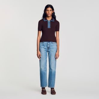 Sandro Pull polo en maille et col denim