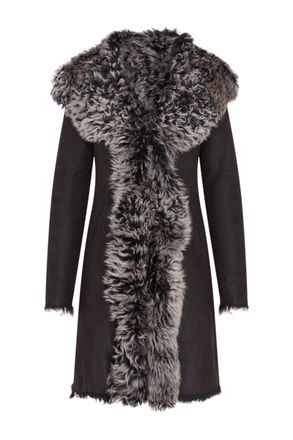 Infinity Leather Schwarzer Trenchcoat aus Schaffell und Leder mit Kapuze f&uuml;r Damen in Toscana-Optik - Coast