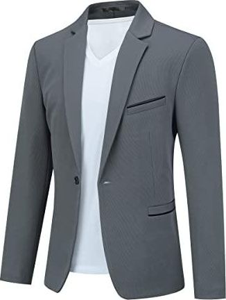 AlltheMen Blazer Homme Veste de Costume Slim Fit Un Bouton Veston Blazer Homme Casual Elégant Formel pour Mariage Business Soirée Gris 3XL