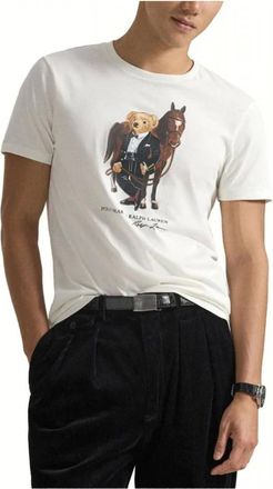 Ralph Lauren Homme, Tops, Blanc, Taille: S T-shirt avec motif ours