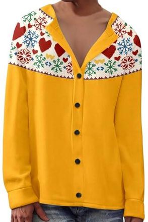 Generic 2026 Vestes pour femme style ethnique imprim&eacute; cardigan veste automne et hiver, jaune, 4XL