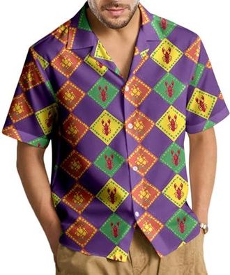 Generic Chemise Mardi Gras pour homme | Imprim&eacute; homard diamant - Chemise d&eacute;t&eacute; boutonn&eacute;e pour la plage | Haut ample | Pour f&ecirc;te, Carnival Lobster-18, XXL