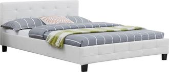 IDIMEX Lit double mathieu, 140 x 190 cm, capitonné avec sommier, revêtement synthétique blanc