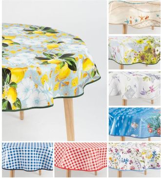 Laro Rund 140 cm Wachstuchtischdecke Tischdecke Abwaschbar PVC, Muster:Zitrone Gelb Türkis, Größe: 140cm Rund