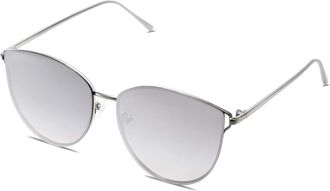 Sojos Retro Runde Katzenaugen Sonnenbrille Mirrored Metall Flach Linsen SJ1085 mit Silber Rahmen/Silber Linse