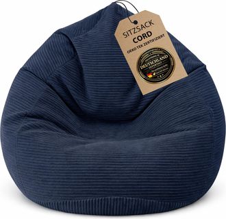 BuBiBag Premium Sitzsack Cord XXL - Fertig bef&uuml;llt & Oeko-Tex Zertifiziert - Kratzfester Breitcord Gaming Sessel - Robuster Bean Bag f&uuml;r Kinder & Erwachsene -