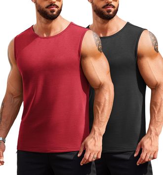 Coofandy Männer Gym Tanktop Sport Sommer Unterhemden Athletic Workout Muskel Bodybuilding Ämelloses T-Shirt Schwarz und Rot L