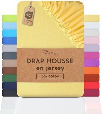 NatureMark Drap-Housse en Jersey, 100% Coton, Disponible dans de Nombreuses Tailles et Couleurs, qualité Oeko-Tex Standard 100, 180 x 200 cm - 200 x 200 cm, Jaun