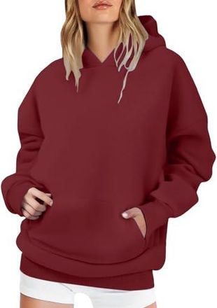 Generic Sweat &agrave; capuche surdimensionn&eacute; pour femme - Pull &agrave; capuche grande taille - Tuniques chaudes avec poche - &Eacute;paules tombantes - Fermeture &agrave; cordon de ser