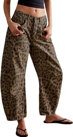 Generic Pantalon imprim&eacute; l&eacute;opard pour femme - Jean large - Nouveau look Y2K - Pantalon baggy Street Wear - Pantalon tendance pour jeunes - Coupe ample - Panta