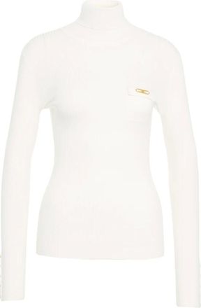 Elisabetta Franchi Femme, Pulls, Blanc, Taille: 40 FR Pull à Col Roulé Côtelé Bianco Aw25