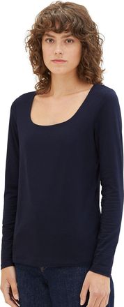 Tom Tailor Damen Basic Langarmshirt mit Karree Ausschnitt, sky captain blue, XXS