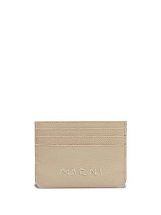 Marni porte-cartes en cuir &agrave; logo brod&eacute; - Tons neutres