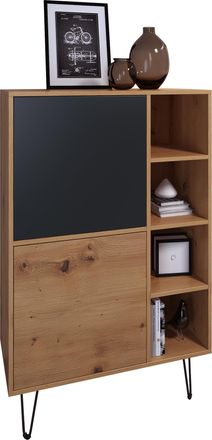 Vladon Highboard Havana V1, Schrank mit 2 Türen und 4 offene Fächer, Kommode Made in Germany, Eiche Evoke/Schwarz matt (124 x 79 x 35 cm)