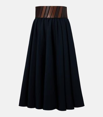 Alaia Ala&iuml;a Jupe midi en laine et cuir