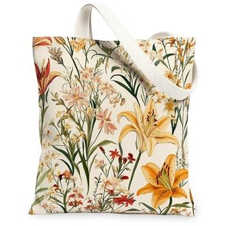 Generic Sac fourre-tout en toile r&eacute;utilisable avec motif floral de lys printanier pour le shopping, 33 x 38,1 cm, motif floral sauvage vintage, sac d&eacute;picerie 