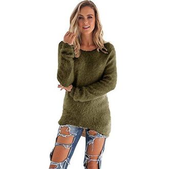 Generic Pull Cachemire Femme Col Rond Polaire &agrave; Manches Longues Grande Taille Sweater Chic Et &Eacute;L&eacute;Gant Couleur Unie D&eacute;Contract&eacute; Confortable Couleur Unie Automn