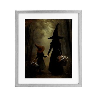 Stupell Industries Arlington Prints Gerahmter Kunstdruck mit Hexe und Tochter, mystischer Wald, Grau, Design von Arlington Prints, 53,3 x 43,2 cm