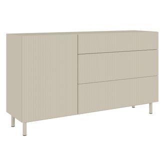 Selsey Kommode Mit Schubladen, 140 cm Breit, Greige Moderne Kommode Mit Einer T&uuml;r Und Gefr&auml;ster Front, 3 Leisen Schubladen, Kommoden & Sideboards, Stabilit&auml;t