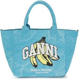 Ganni Sac Cabas Impression Banane en Toile - Femme - Sacs - Bleu - Taille: ONE Size