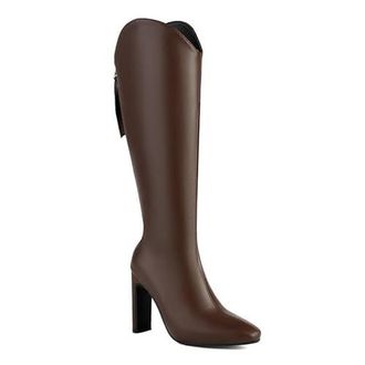 Generic Escarpins &agrave; talons hauts &agrave; bout carr&eacute; pour femme - Minimaliste - Couleur unie - Avec fermeture &eacute;clair dans le dos, marron, 37.5 EU