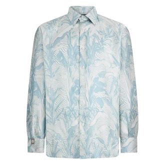Billionaire Boys Club Printed Silk Shirt Palms All-Over - - Shirts - Herren - Blau - 2XL