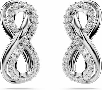 Swarovski Hyperbola Ohrstecker, Wei&szlig;e und Rhodinierte Ohrringe mit Unendlichkeitsmotiv und Strahlenden Swarovski Kristallen