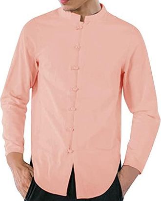 Generic Chemise dentra&icirc;nement en coton et lin pour homme, chemise &agrave; manches longues, noeud chinois, boutonn&eacute;e, plage, yoga, chemises d&eacute;t&eacute; d&eacute;contract&eacute;es, tuniq