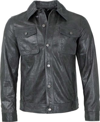 Freaky Nation Lederjacke Leevi-FN Freaky Nation - Herren Lederjacke Lammleder grau-blau